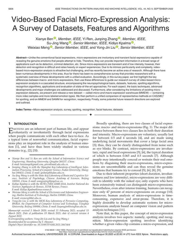 Video-Based Facial Micro-Expression Analysis A Survey of Datasets ...