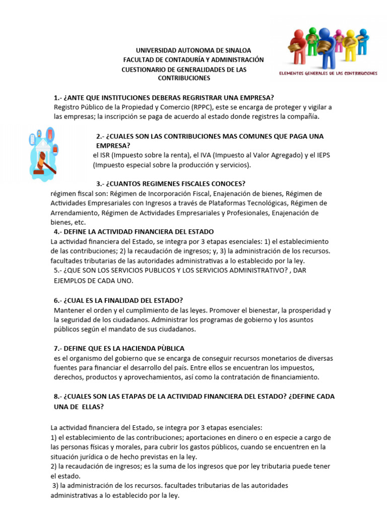 Cuestionario Generalidades de Los Impuestos | PDF | Impuestos | Impuesto sobre la renta
