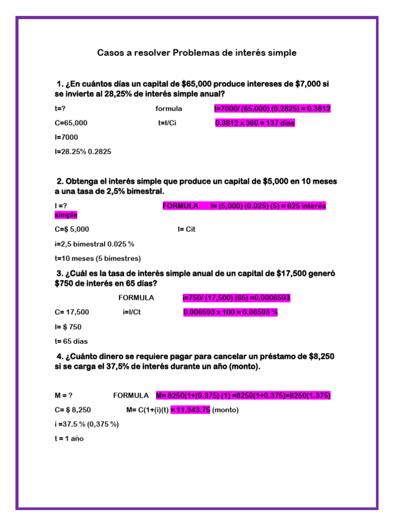 S1 Tarea Problemas De Interes Simple Pdf Deuda Responsabilidad