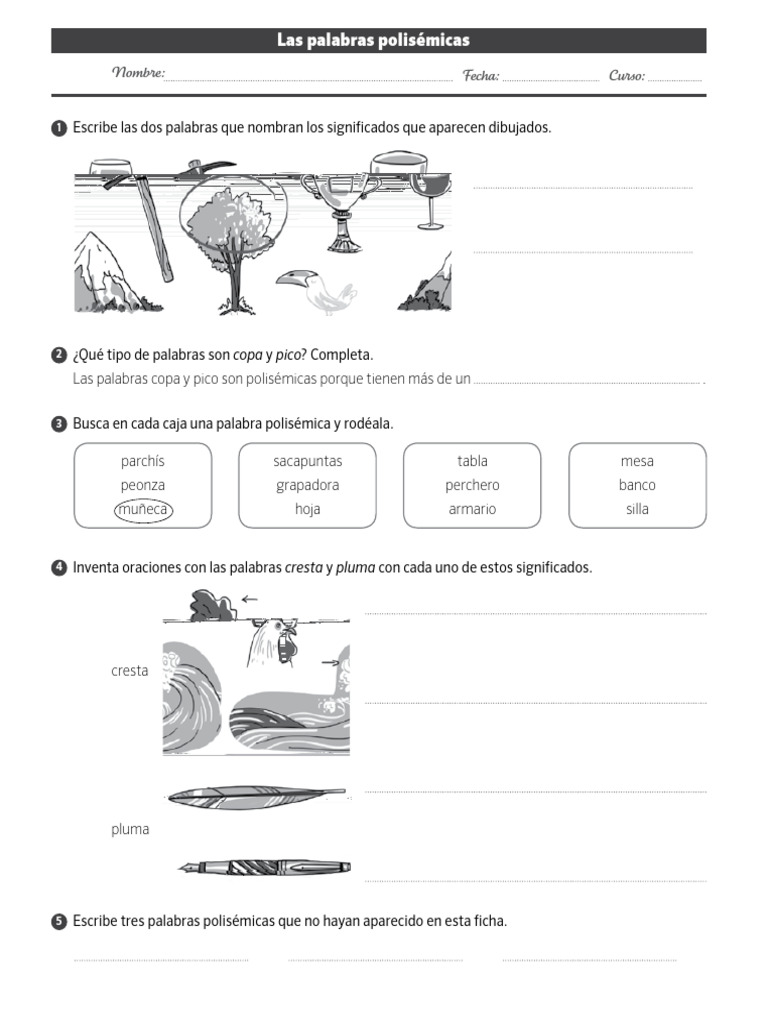 Actividades de palabras polisémicas 5º primaria | PDF
