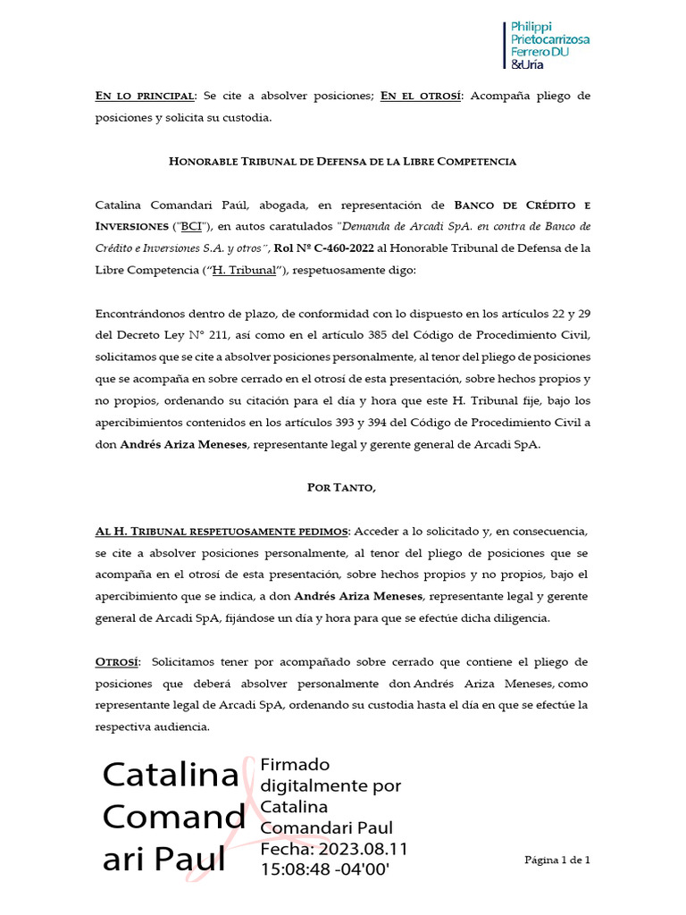 Solicitud de Citación en Caso BCI vs Arcadi SpA | PDF | Derecho