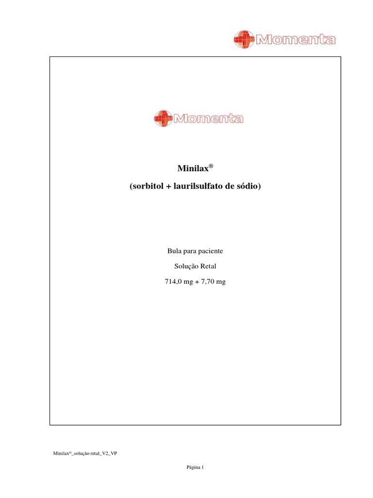 Minilax (Sorbitol + Laurilsulfato de Sódio) : Bula para Paciente ...