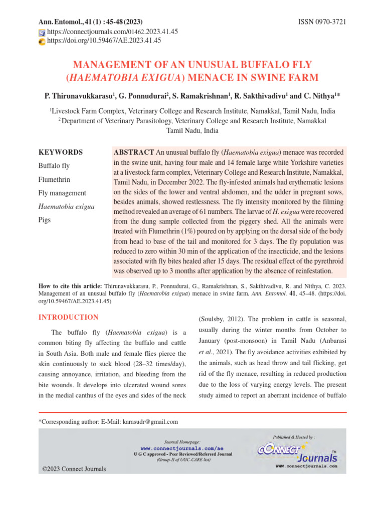 Management of Unusual Buffalo Fly Menace in Swine Farm | PDF