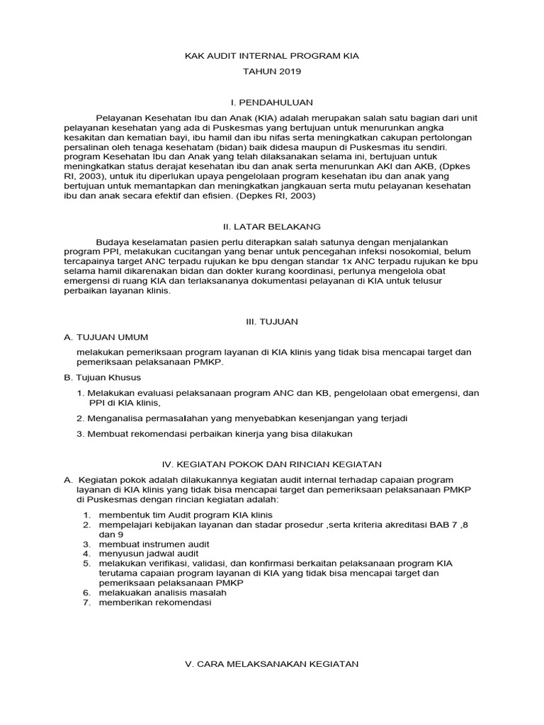 Kak Audit Internal Program Kia | PDF | Bisnis | Pengelolaan Keuangan & Uang