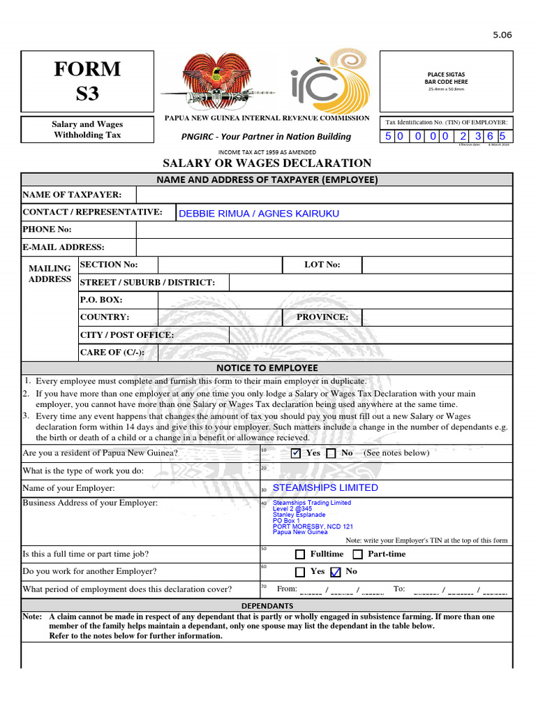 5.06 Salary or Wages Declaration S3 - Ammended | PDF