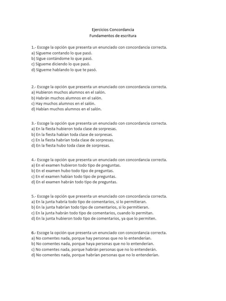 Ejercicios Concordancia | PDF