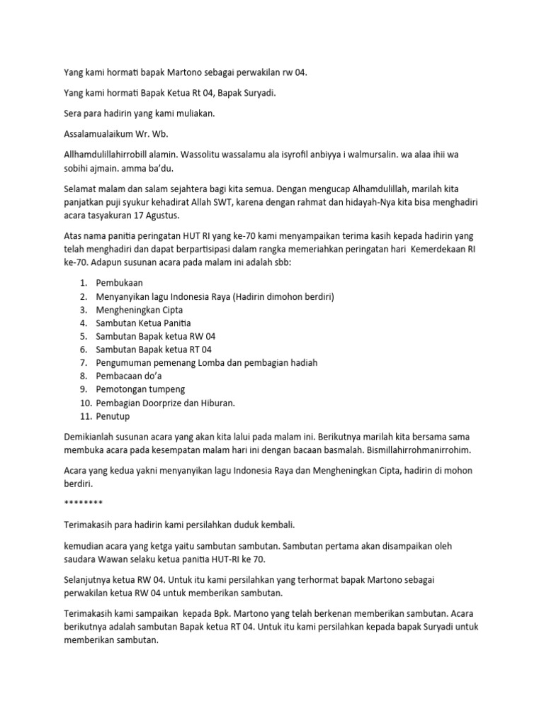 Contoh Naskah MC Untuk Acara Tujuh Belas | PDF