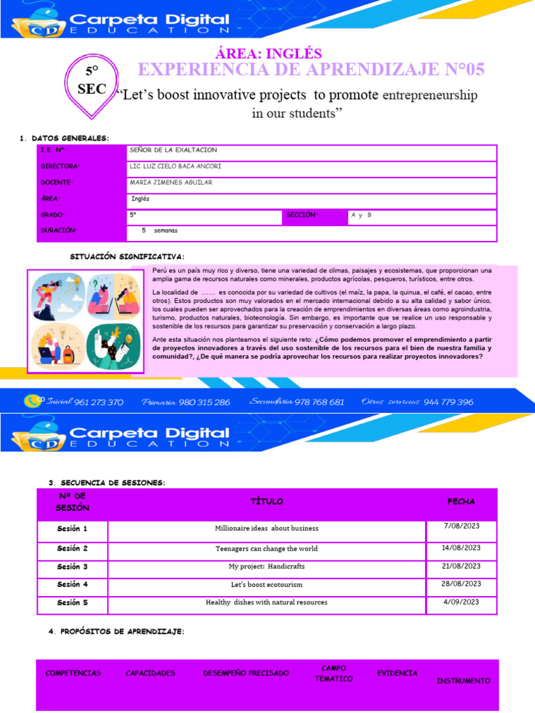 5°experiencia de Aprendizaje - Exp5.inglés | PDF