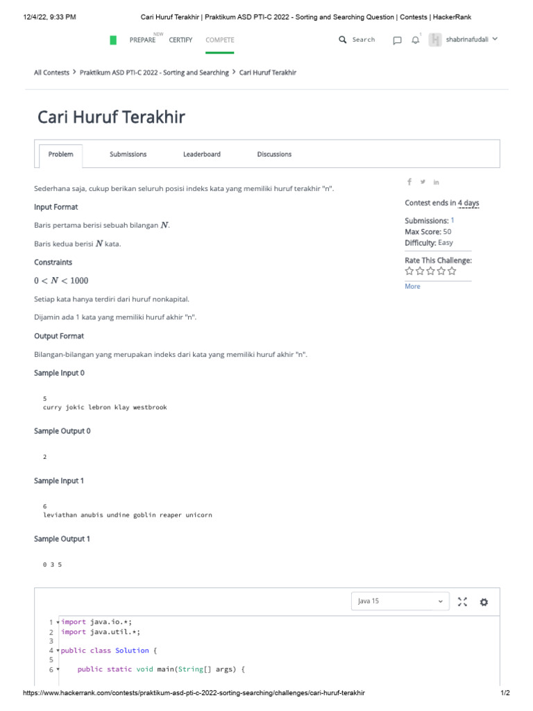Cari Huruf Terakhir - Praktikum ASD PTI-C 2022 - Sorting and Searching ... Cari Huruf Terakhir - Praktikum ASD PTI-C 2022 - Sorting and Searching ...
