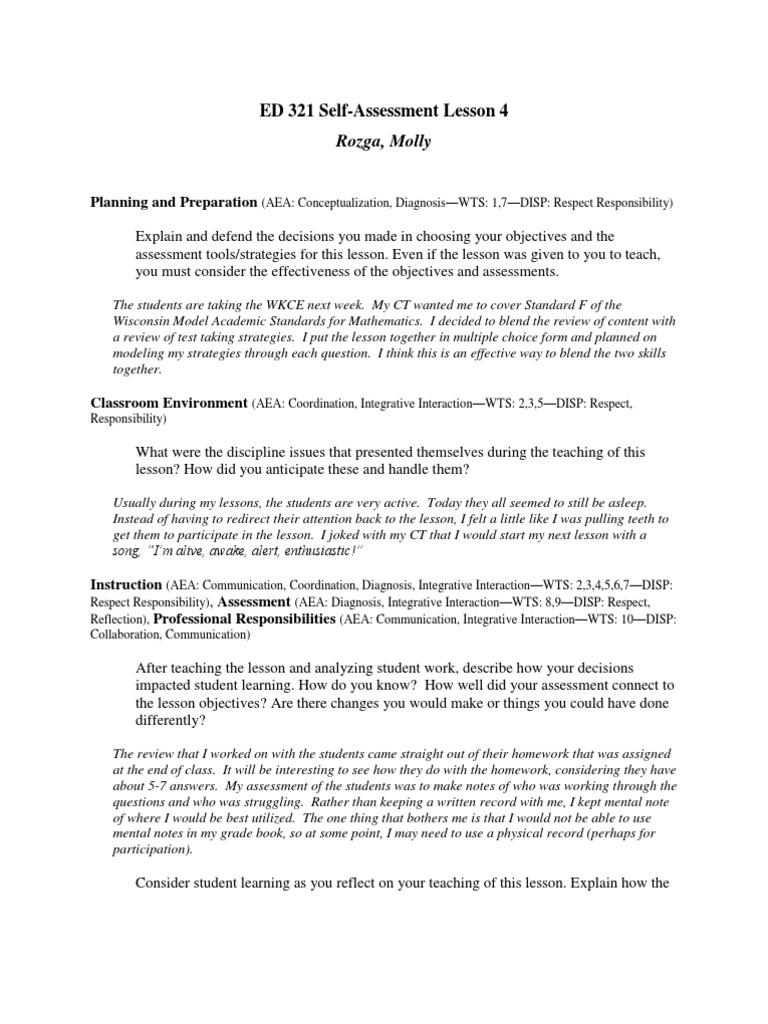 ED 321 Lesson 4 Self-Assessment Insights | PDF | Educational Assessment ...