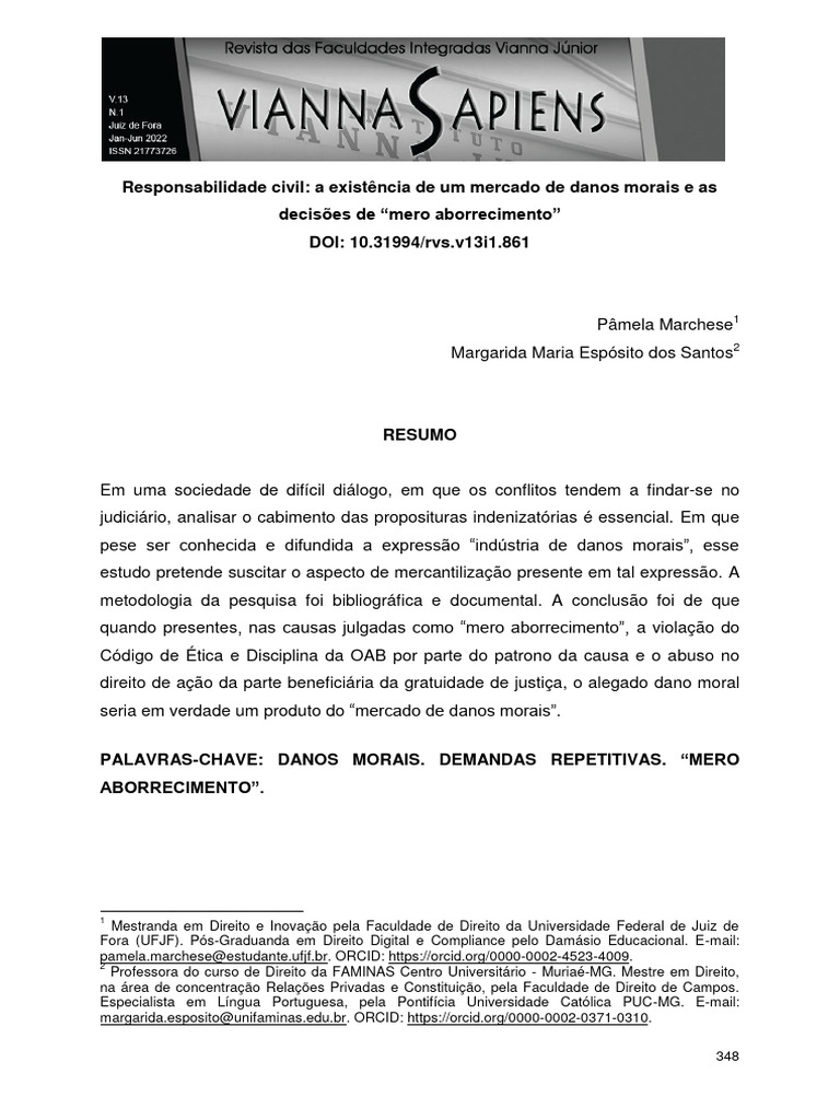 Responsabilidade Civil A Existência de Um Mercado de Danos Morais e As Decisões de "Mero ...