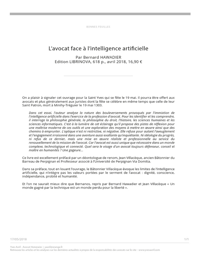 Droit Avocat Et Intelligence Artificielle | PDF