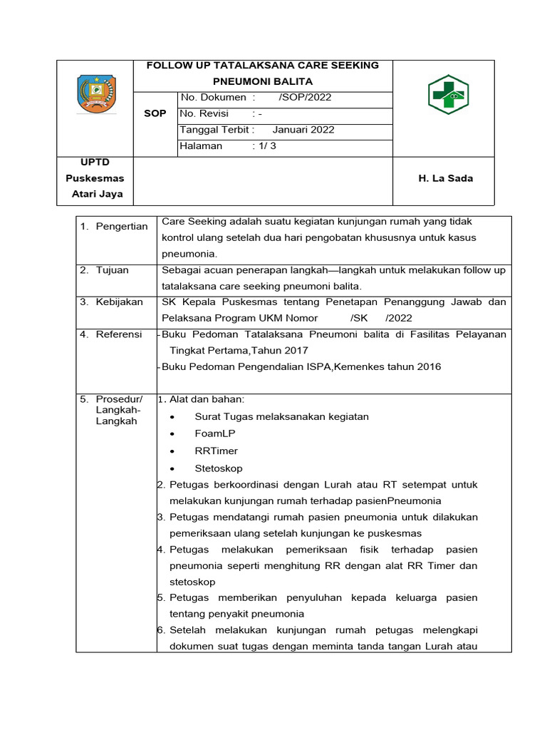 SOP Follow Up Tatalaksana Pneumoni Fix 22 | PDF