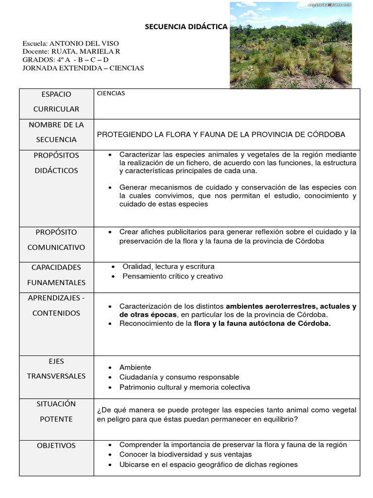 Secuencia Didáctica Protegiendo La Flora y Fauna de Cordoba | PDF