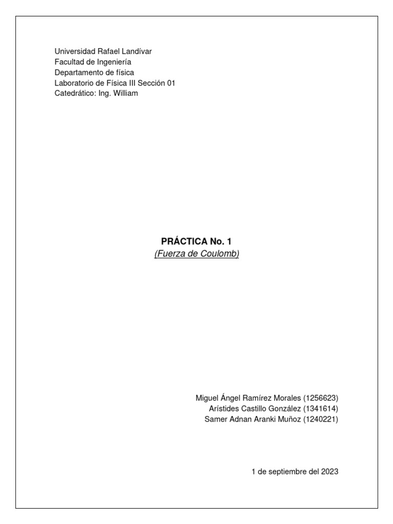 Reporte Practica 1 Fisica 3 Corregida | PDF | Electricidad | Fuerza