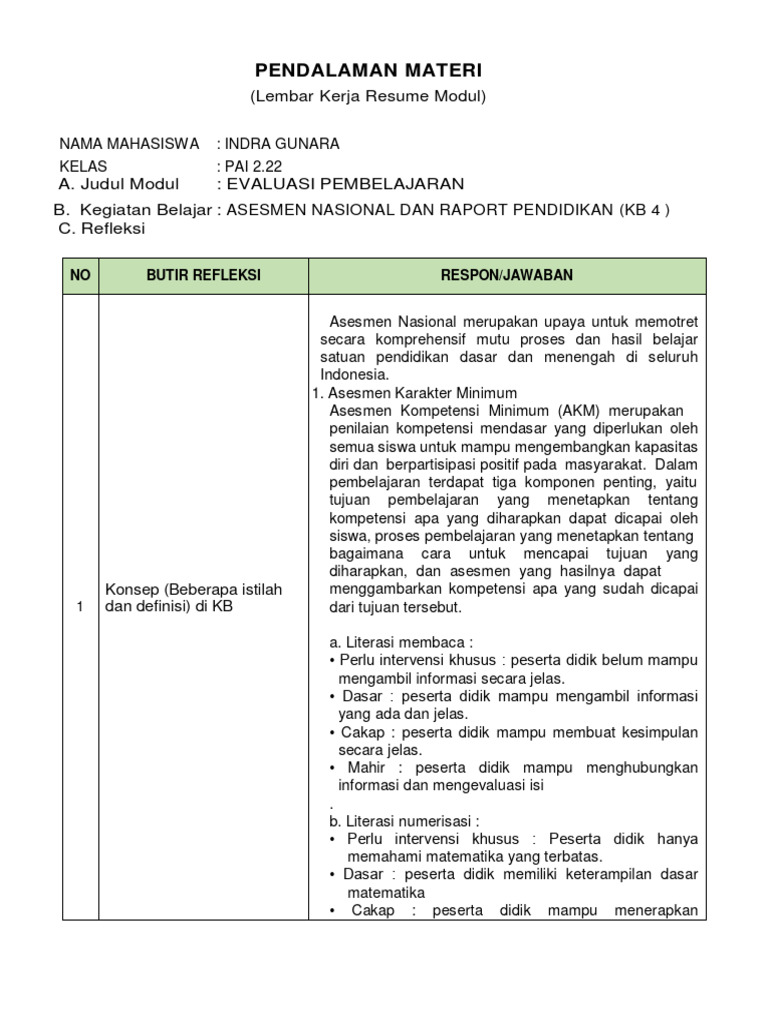 Resume KB 4 Asesmen Nasional Dan Raport Pendidikan | PDF