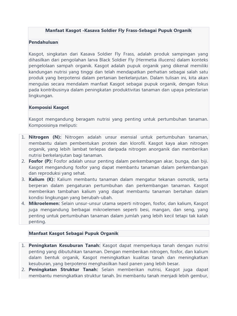 Manfaat Kasgot -Kasava Soldier Fly Frass-Sebagai Pupuk Organik | PDF