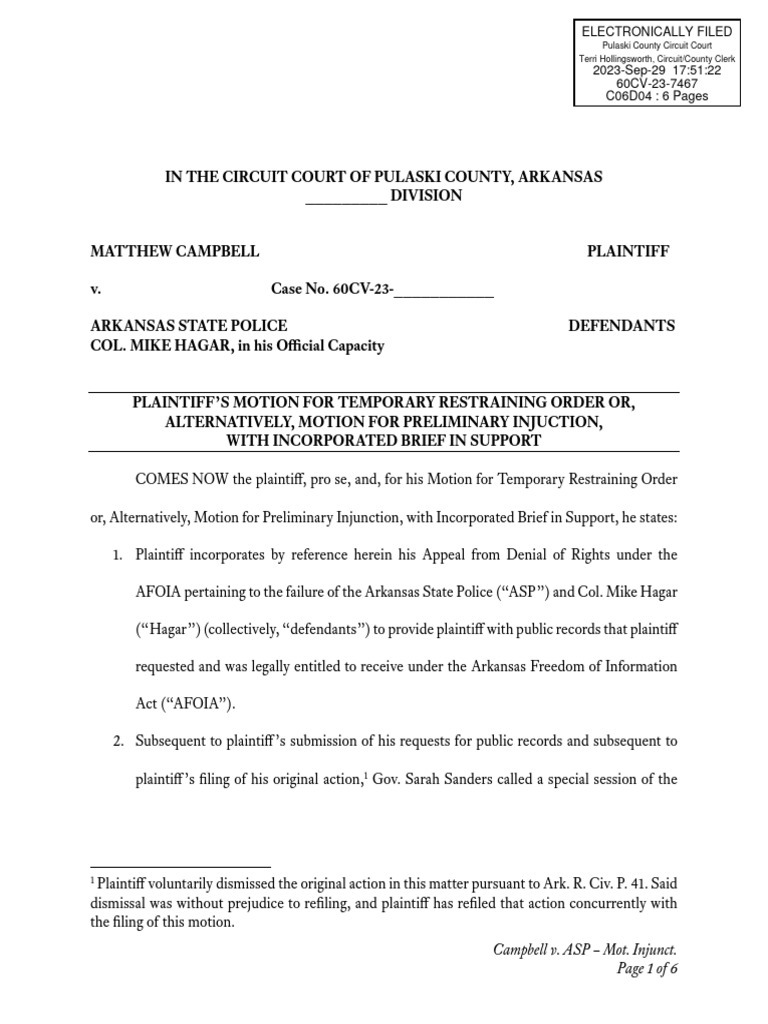 Motion For Restraining Order | PDF