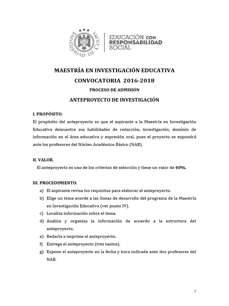 Elaboración Del Anteproyecto | PDF