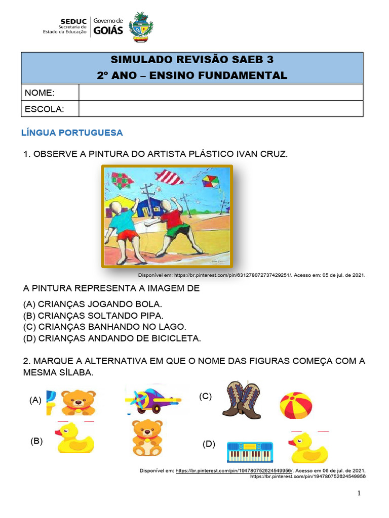 SIMULADO REVISÃO SAEB 3 | PDF