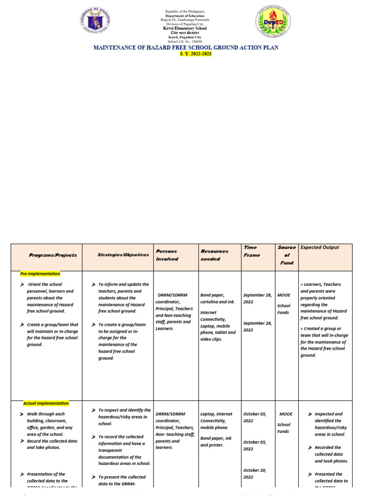 Hazard-Free School Ground Action Plan | PDF