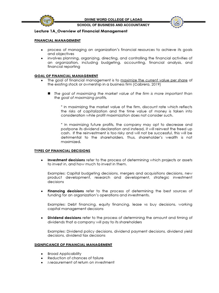 AE15 Lecture 1 - Overview of Financial Management | PDF AE15 Lecture 1 - Overview of Financial Management | PDF