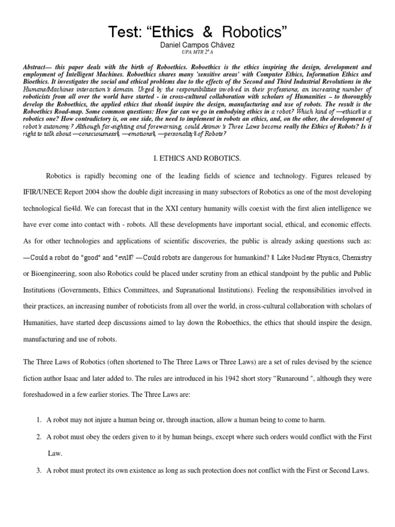 Tests (Ethics and Robotics) | PDF | Robot | Robotics