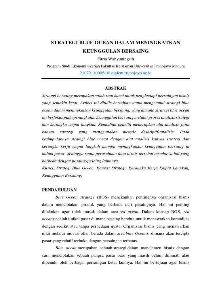 STRATEGI BLUE OCEAN DALAM MENINGKATKAN KEUNGGULAN BERSAING (Fitria W) | PDF