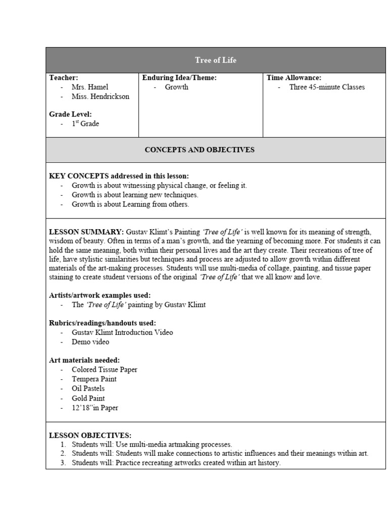 Hendrickson Treeoflifelessonplan | PDF