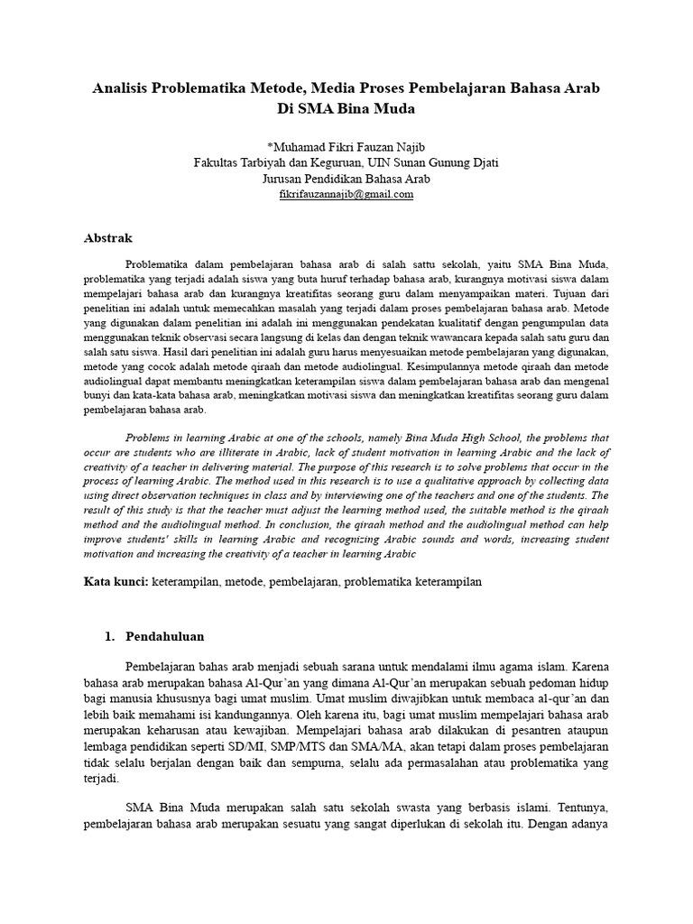 Analisis Problematika Pembelajaran BA SMA Bina Muda (Fiks) | PDF