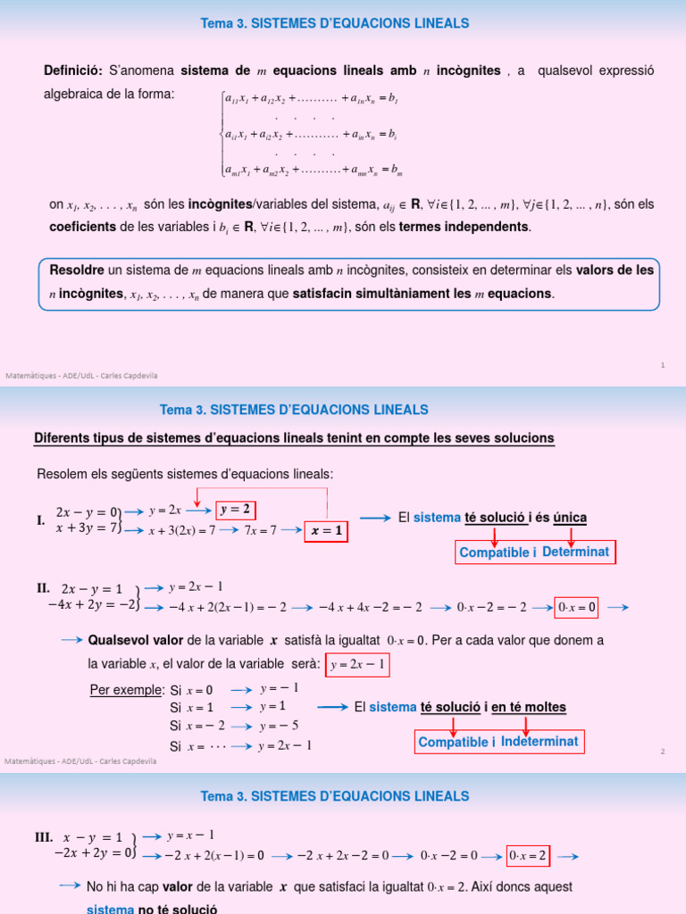 Tema 3 Sistemes d_Equacions Lineals | PDF