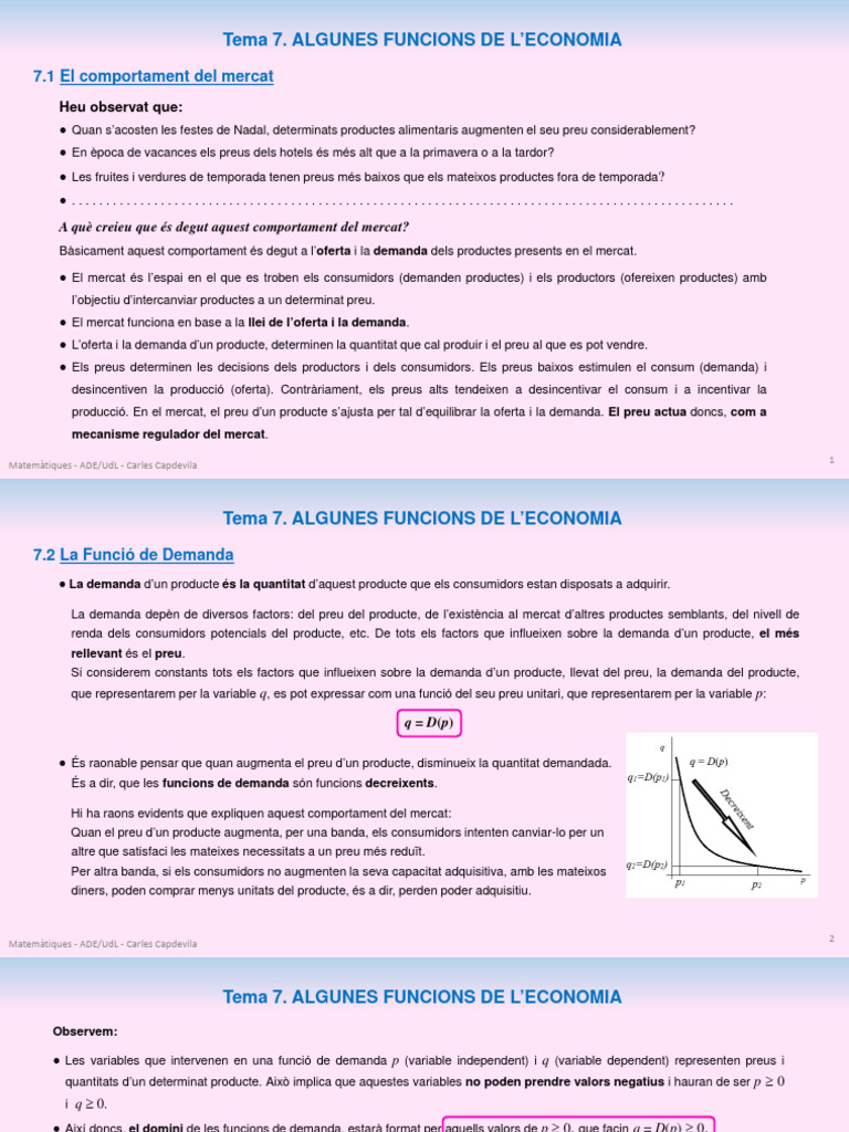 Tema 7 Funcions de L - Economia | PDF