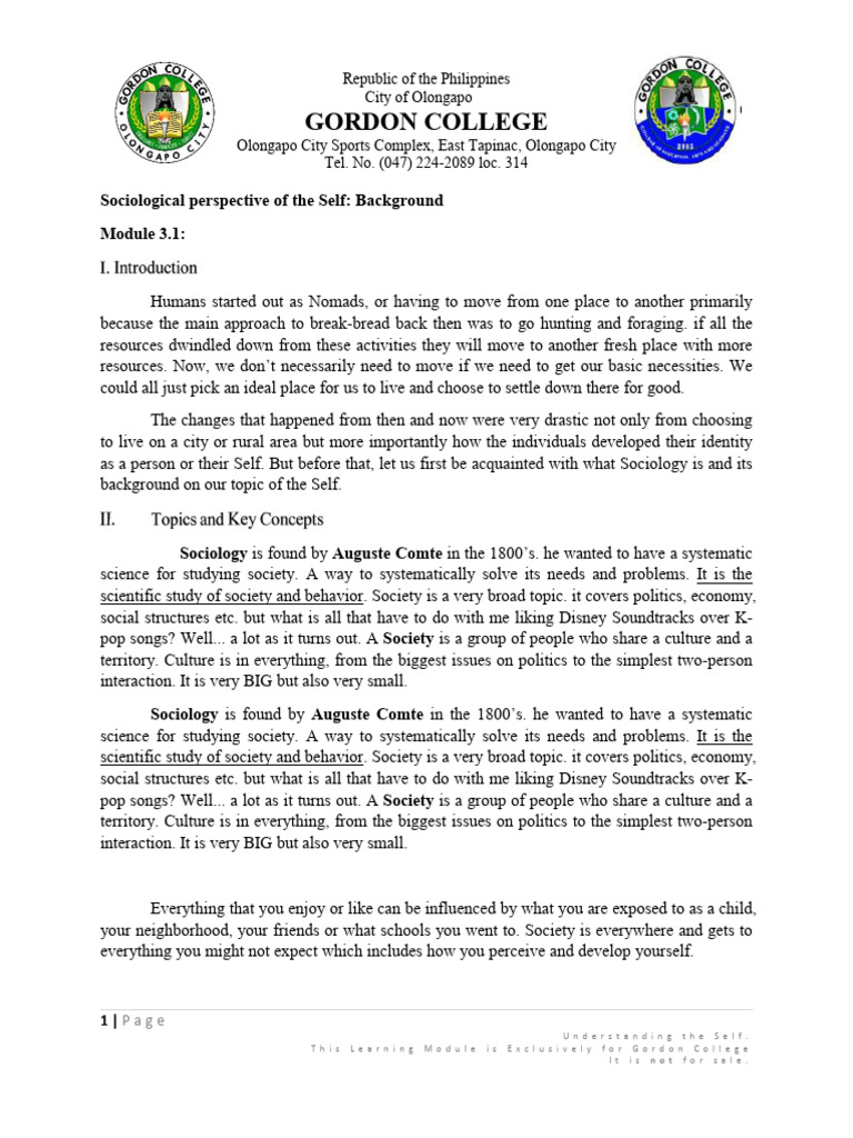 (Gec01-Uts) Module 3. Sociological Perspective of The Self | PDF