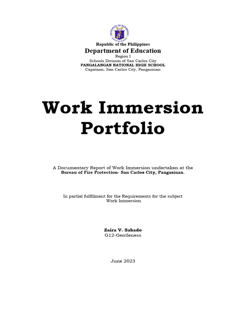Work Immersion Report at BFP San Carlos | PDF