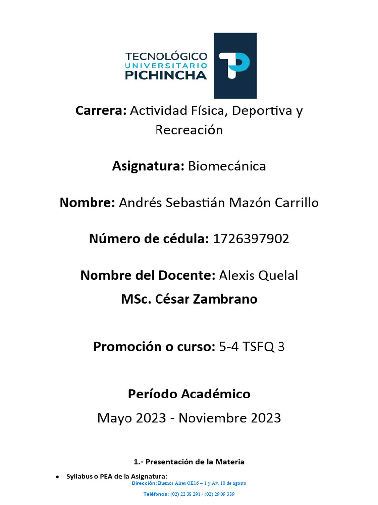 Portafolio Biomecanica Andres Mazon | PDF