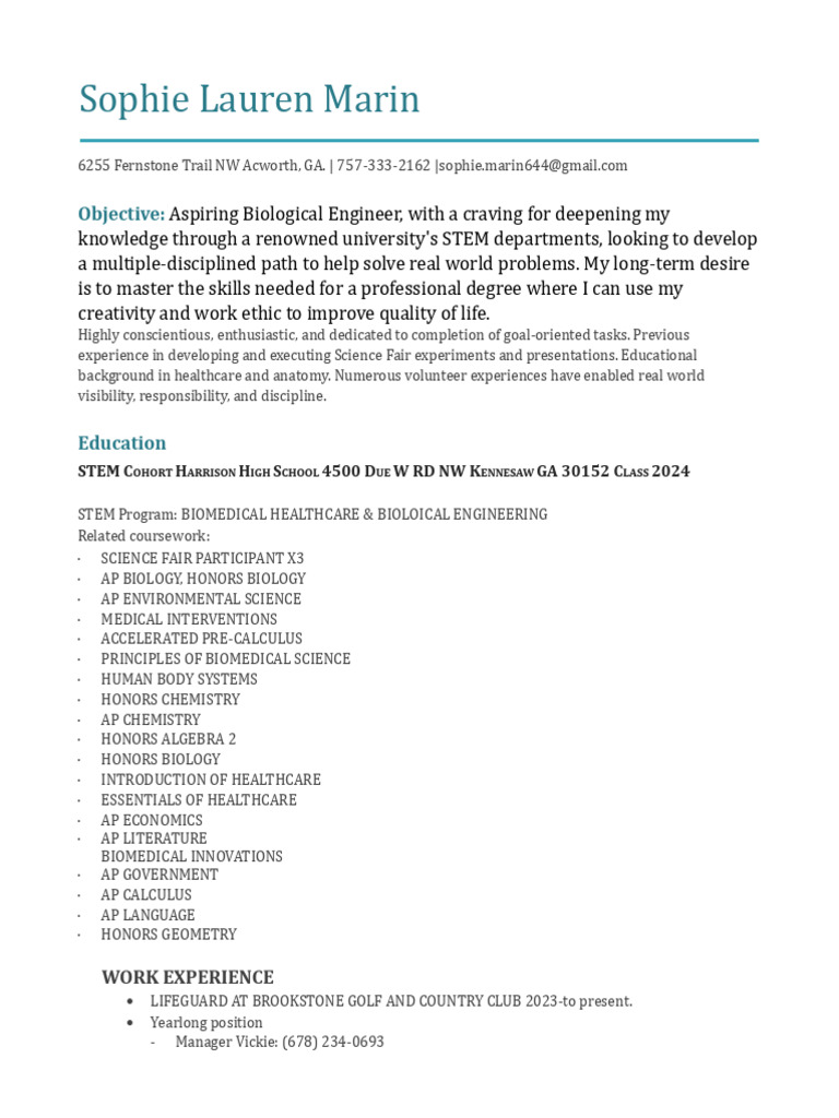 Sophie Marin Resume 2023-2024 | PDF