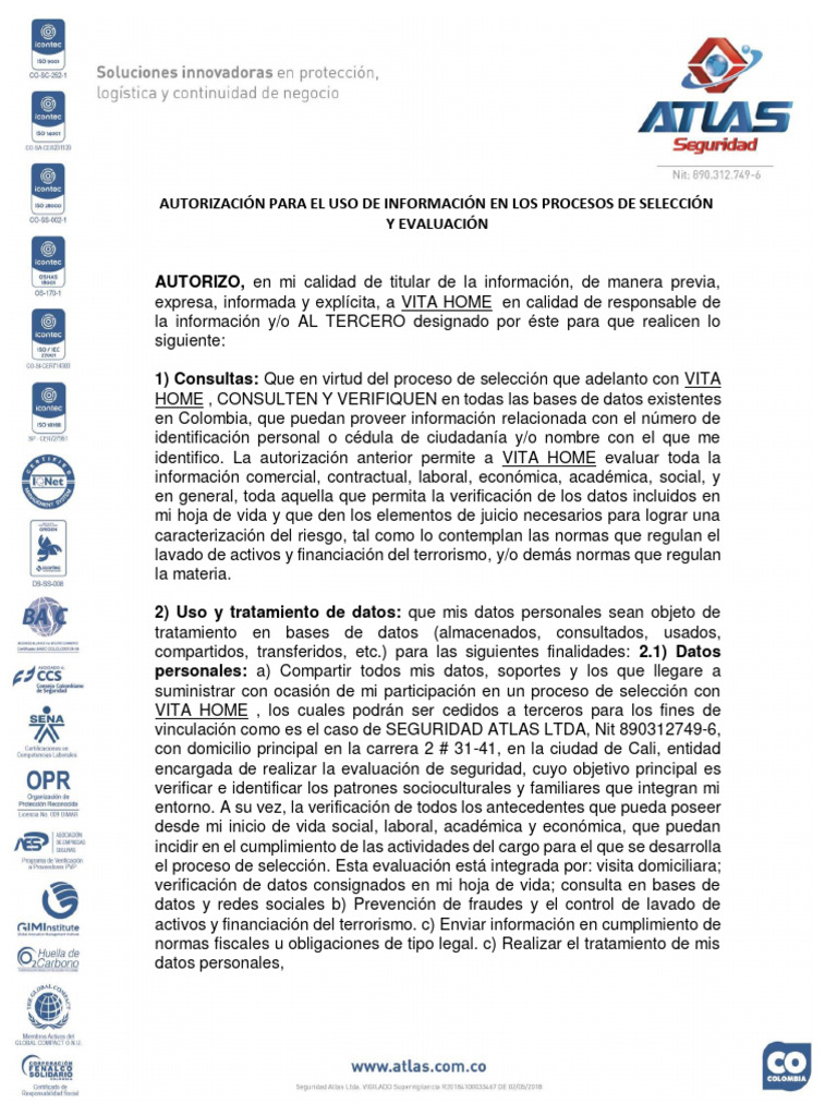 Consentimiento Informado Membrete Atlas - Nuevo Fmto | PDF | Información