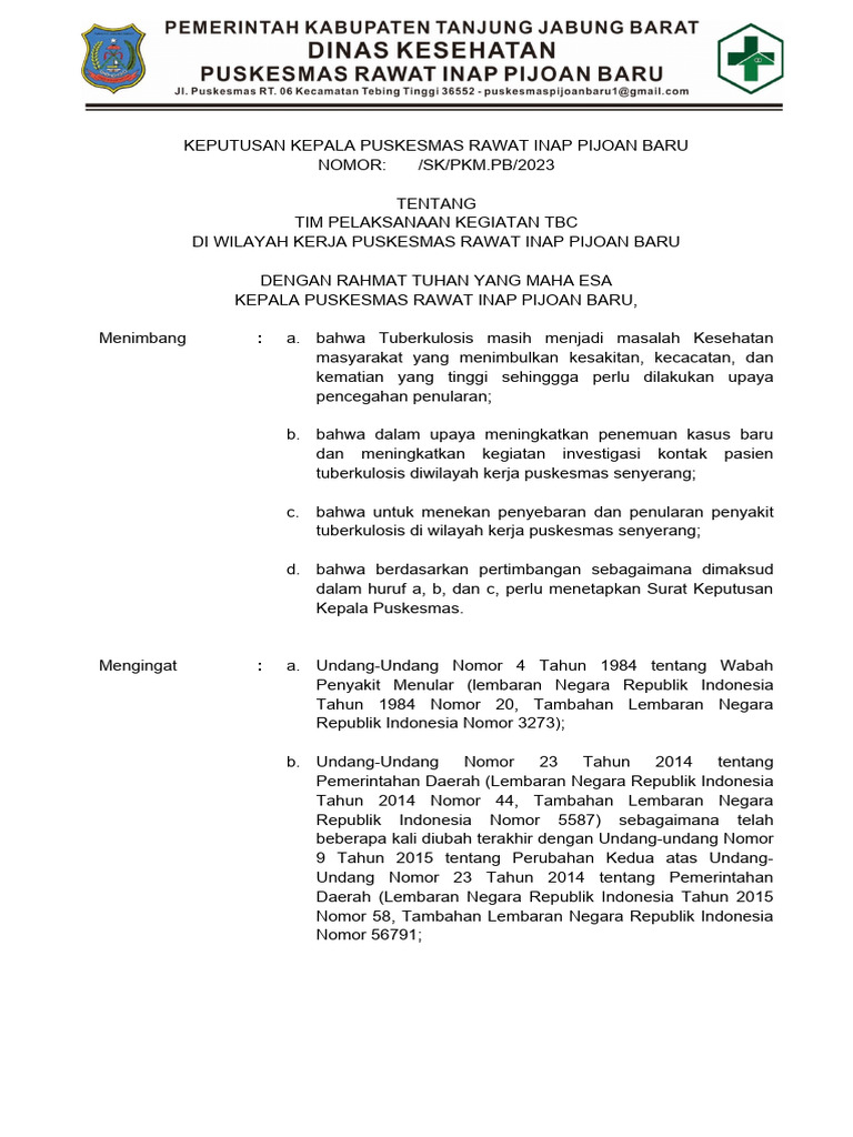 SK Tim Pelaksana Kegiatan TBC | PDF