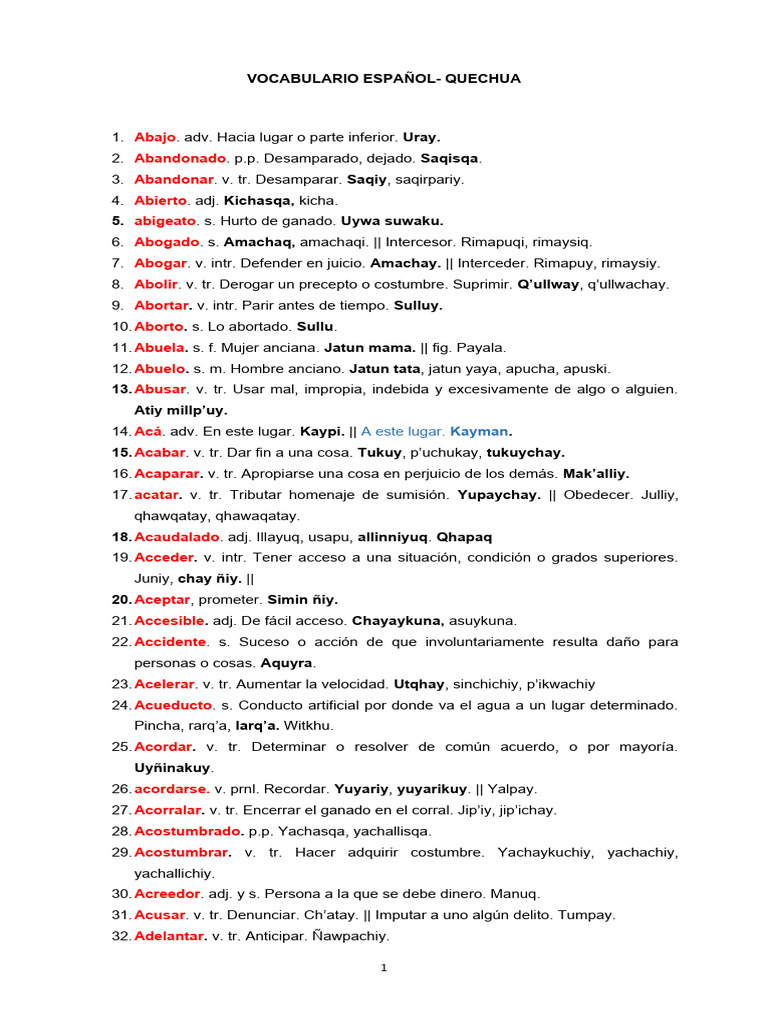 Verbos en Quechua - Copia | PDF | Lingüística | Gramática