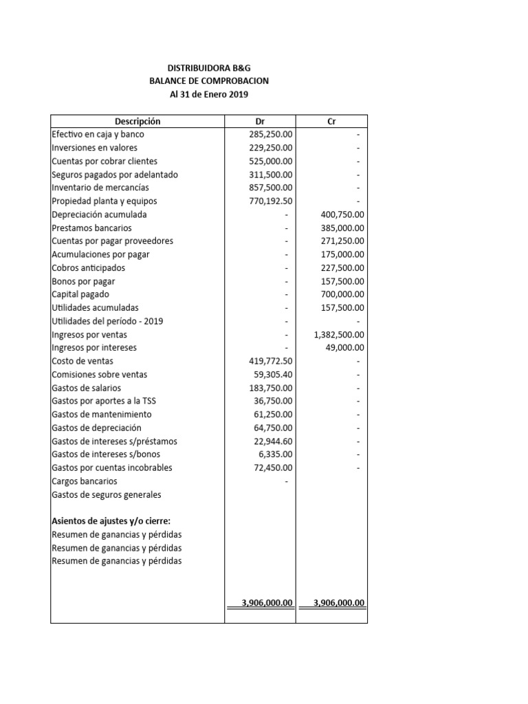 Balanza de Comprobacion y Asientos de Ajuste (Practica de Ejemplo ...