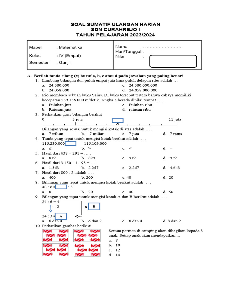 Soal STS 1 MTK Kelas 4 | PDF