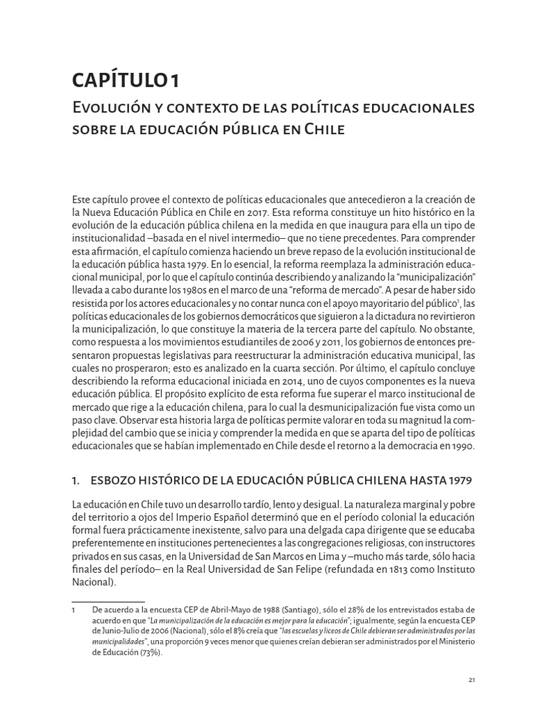Bellei 2018 Evolucion y Contexto Politica Educacionales Capitulo 1 ...