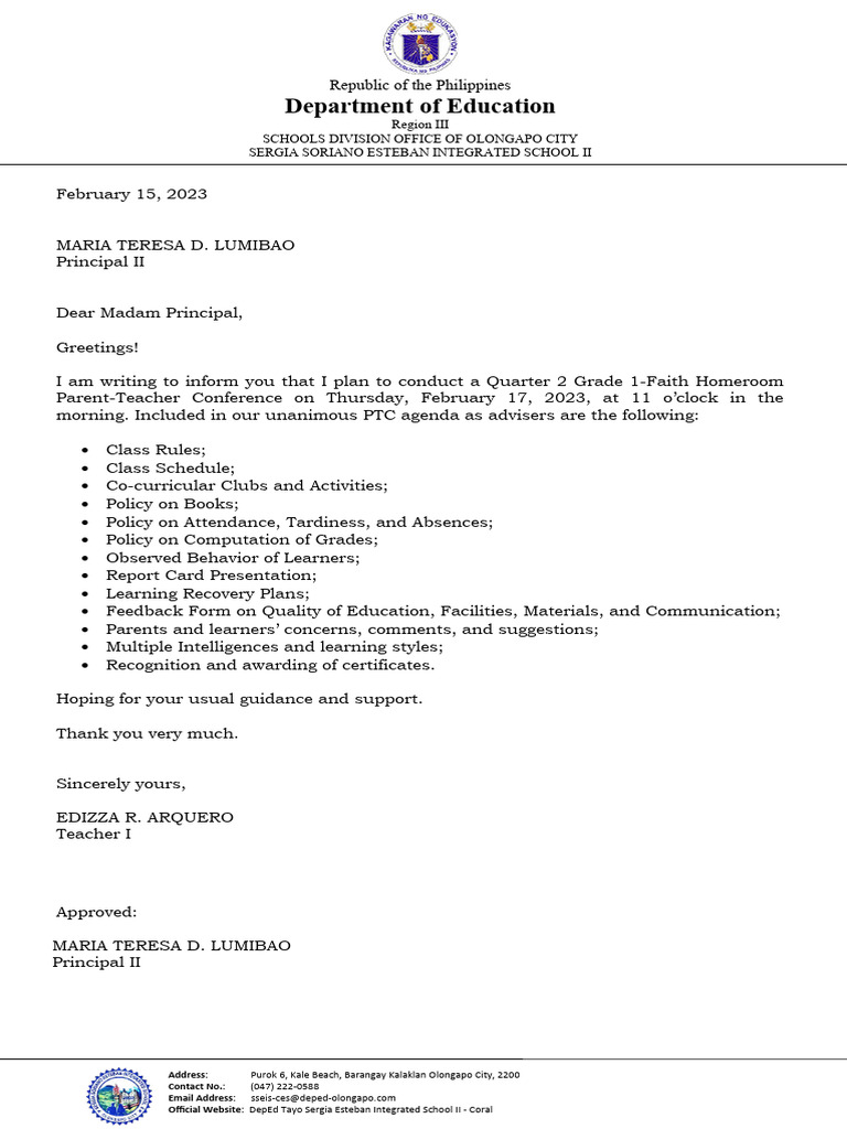 LETTER FOR PTC_2ND QUARTER | PDF