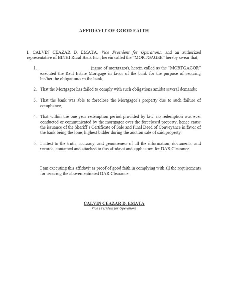 Affidavit of Good Faith | PDF