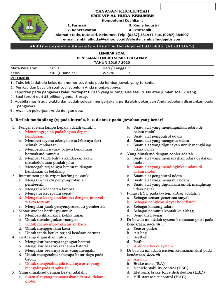 Soal PTS Genap CSIT OTOTRONIK KELAS XII | PDF