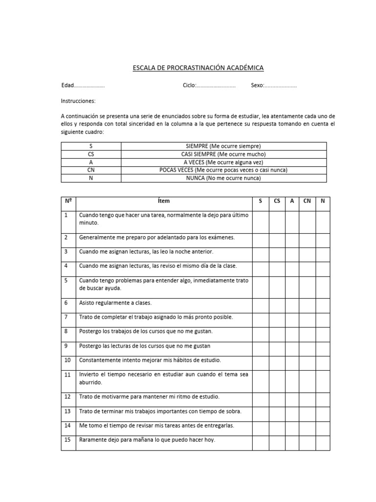 Escala de Procrastinación | PDF