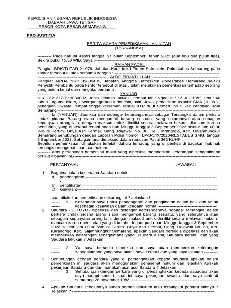 Bap Lanjutan TSK Yanuar | PDF