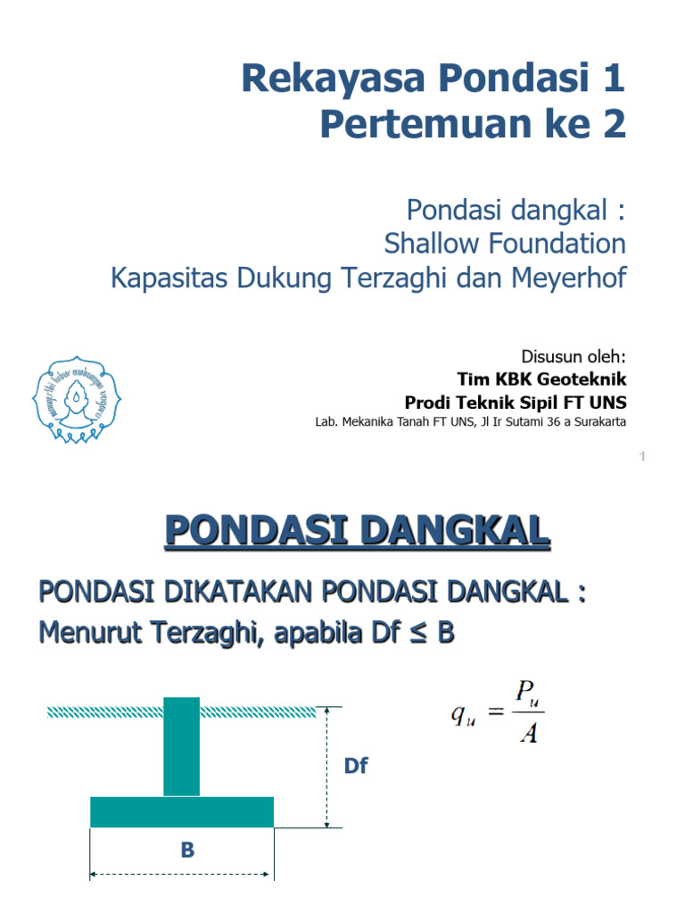 Daya Dukung Pondasi Dangkal Metode Terzaghi Dan Meyerhof | PDF