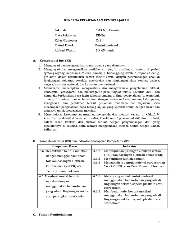 RPP Kimia Kelas X - KD 3.6 | PDF