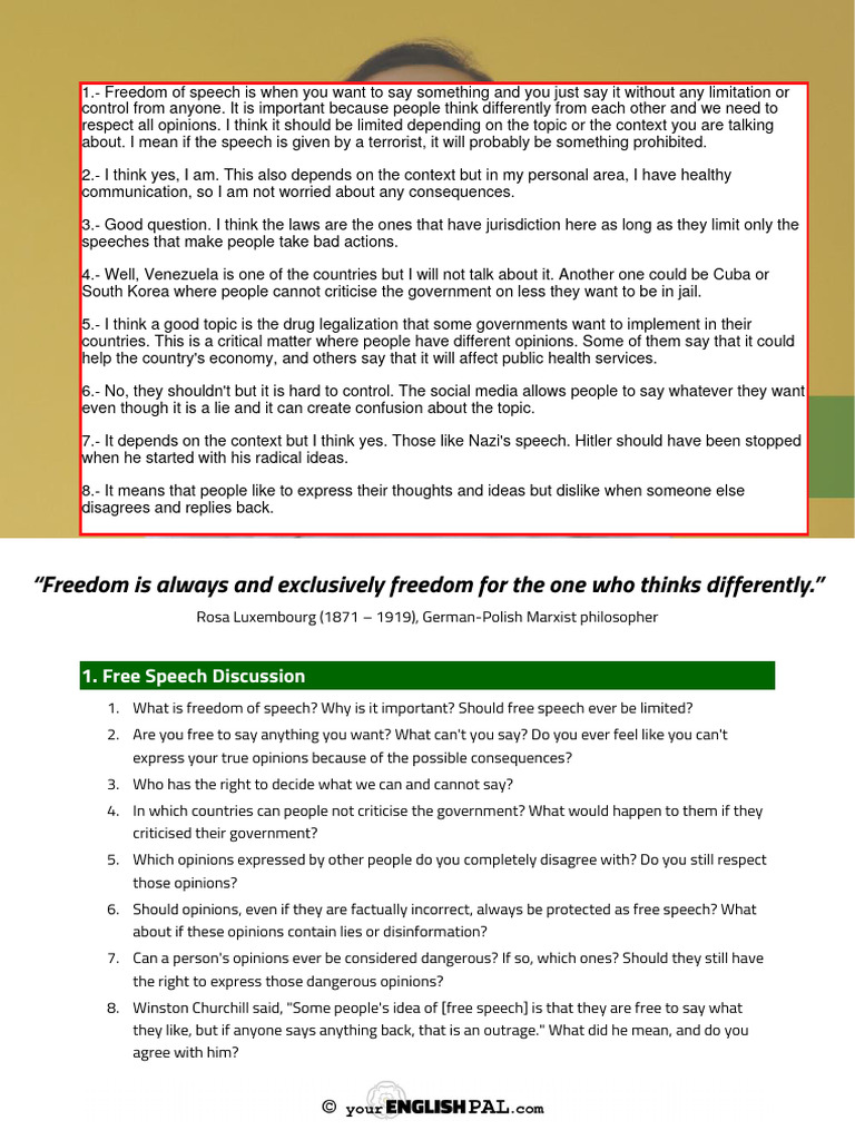 Your English Pal ESL Lesson Plan Free Speech Student v2 | PDF